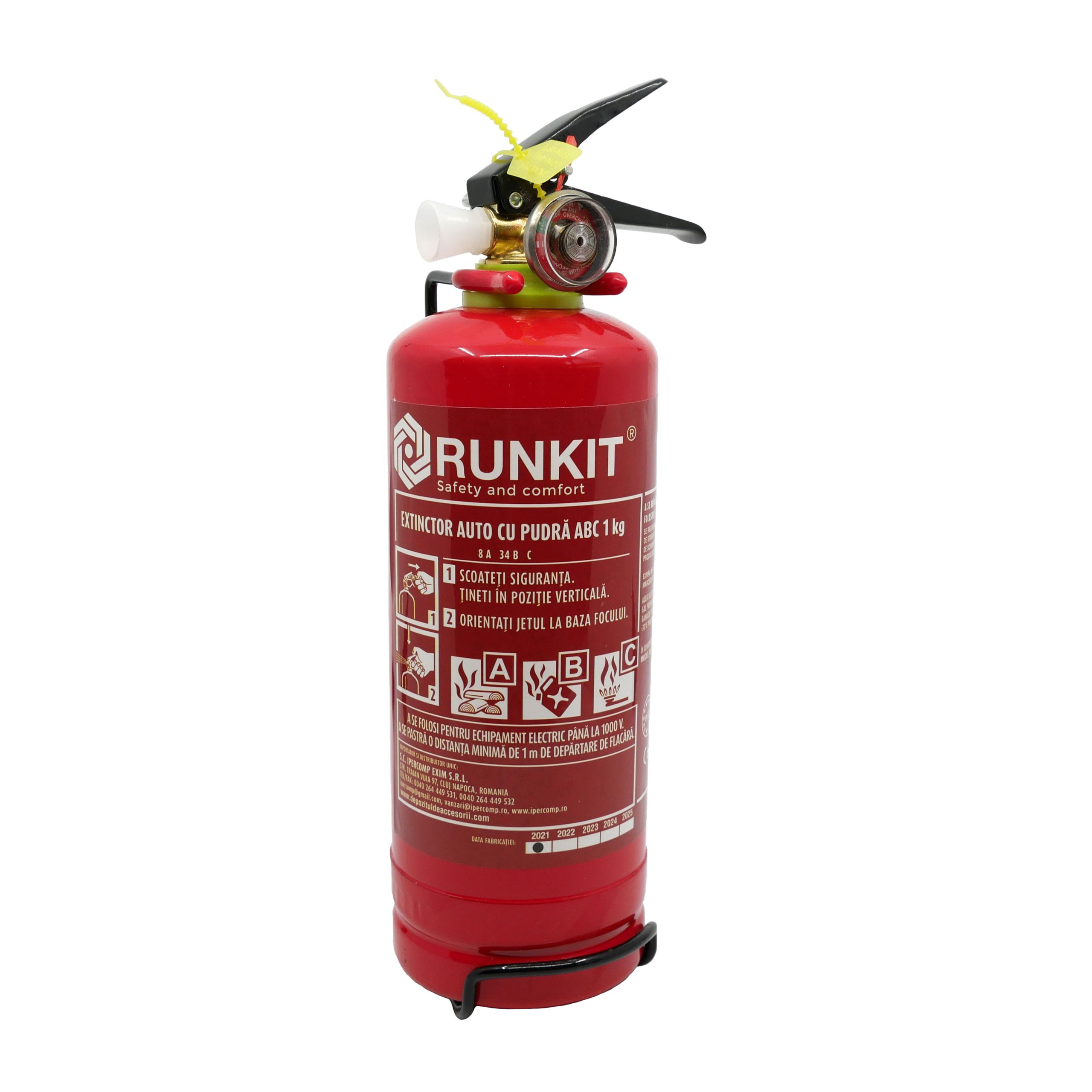 Stingător auto P1 1kg cu manometru – IGSU & RAR - kit-siguranta.ro